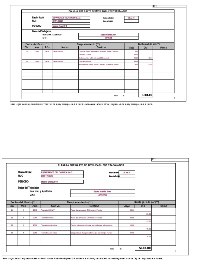 Planilla de Movilidad | PDF | Impuestos
