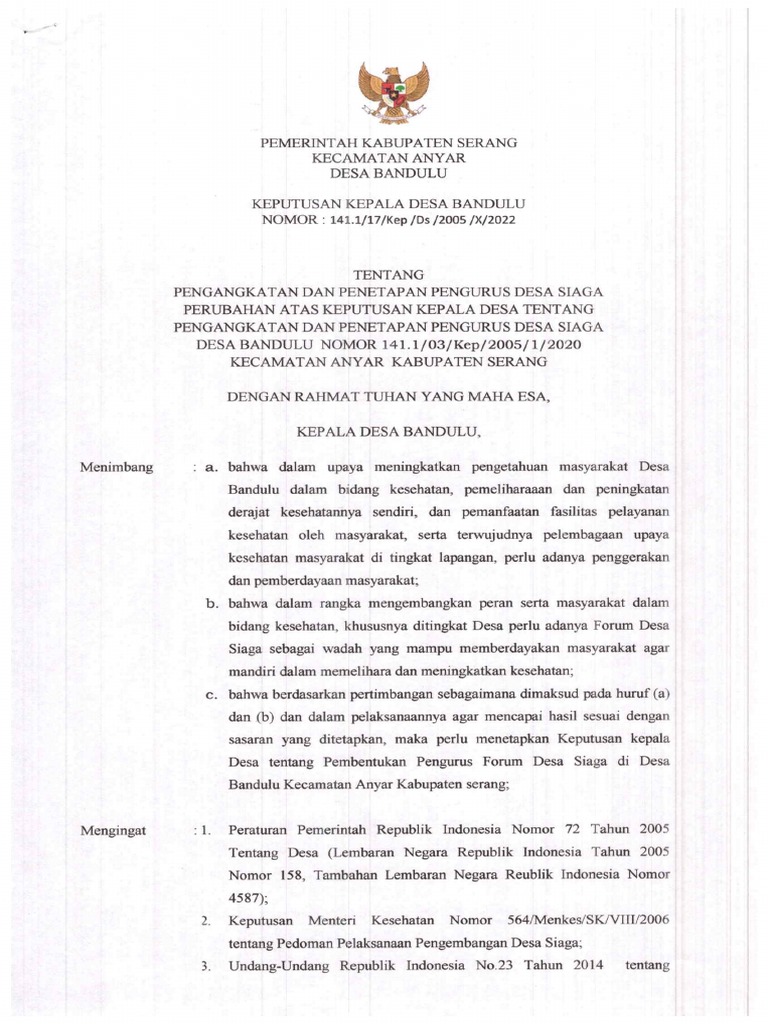 SK Desa Siaga Desa Bandulu | PDF