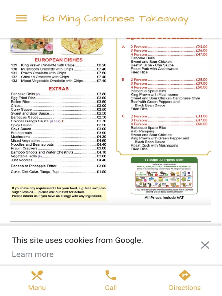 Ka Ming Cantonese Takeaway Menu | PDF | Foods | Chinese Cuisine
