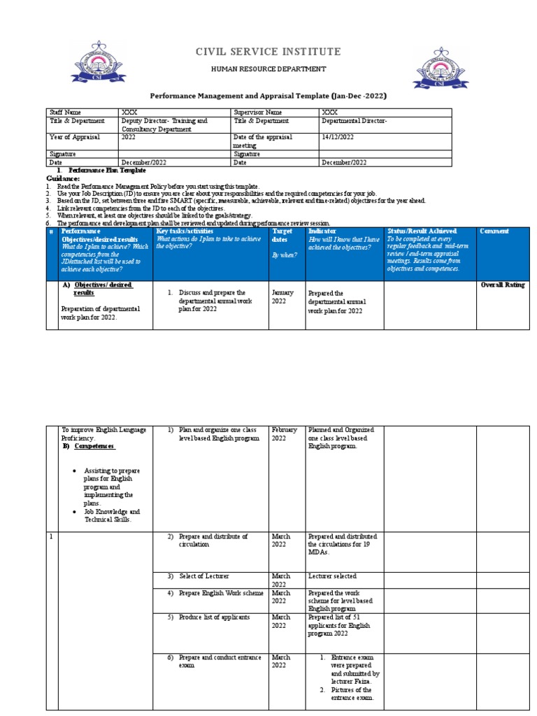 Performance Plan Form | PDF | Performance Appraisal | Behavior Modification