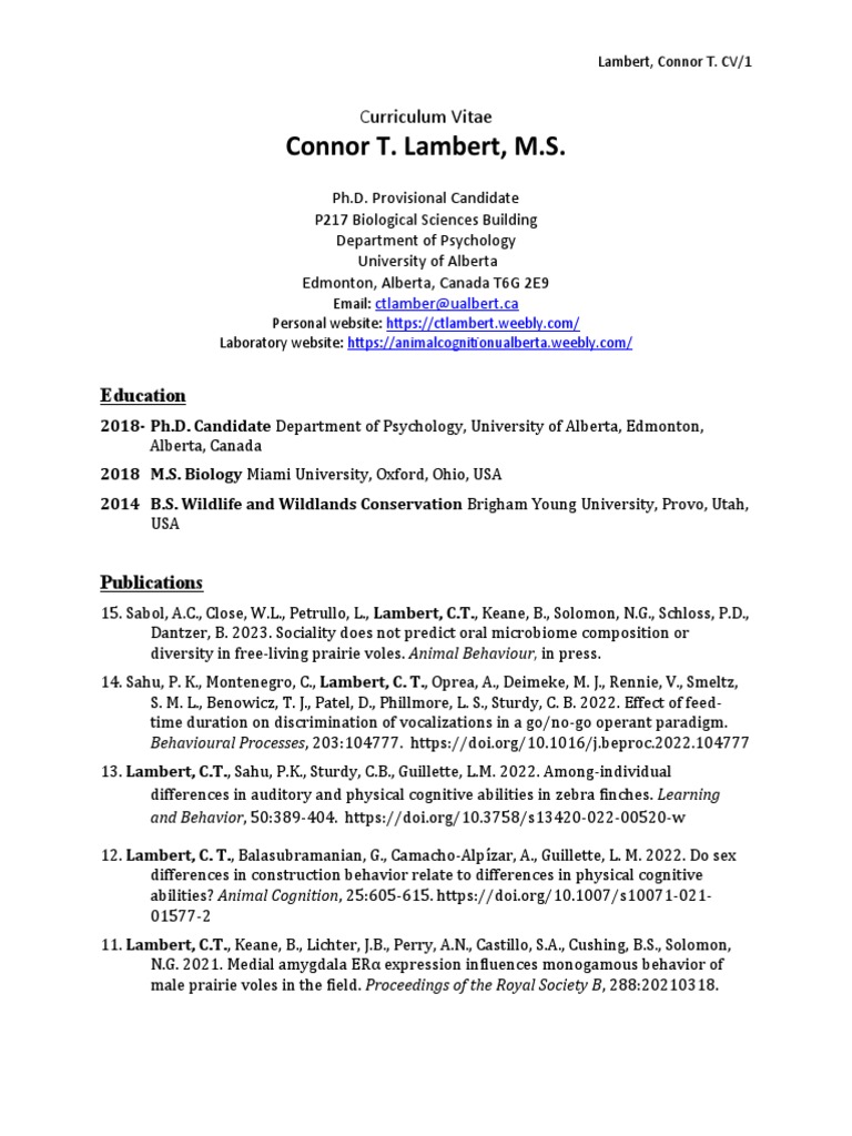 Connor Lambert Psychology CV | PDF | Monogamy | Psychology