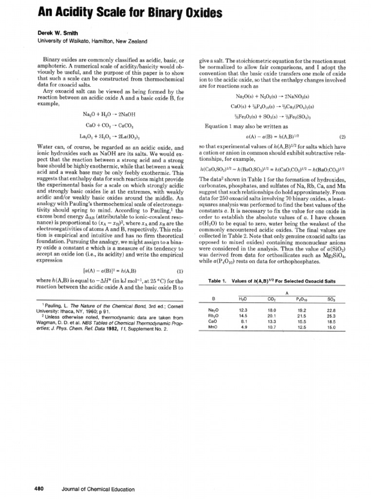 Acidity Scale for Binary Oxides Analysis | PDF | Salt (Chemistry) | Acid
