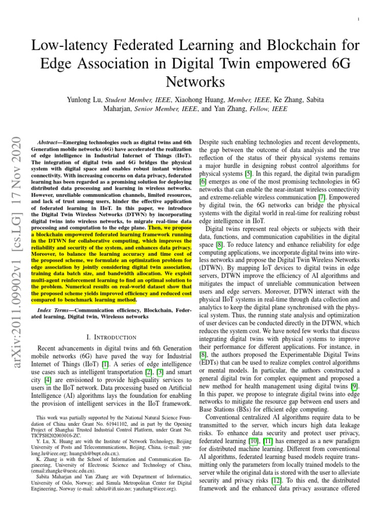 Low-Latency Federated Learning and Blockchain For Edge Association in Digital Twin Empowered 6G ...