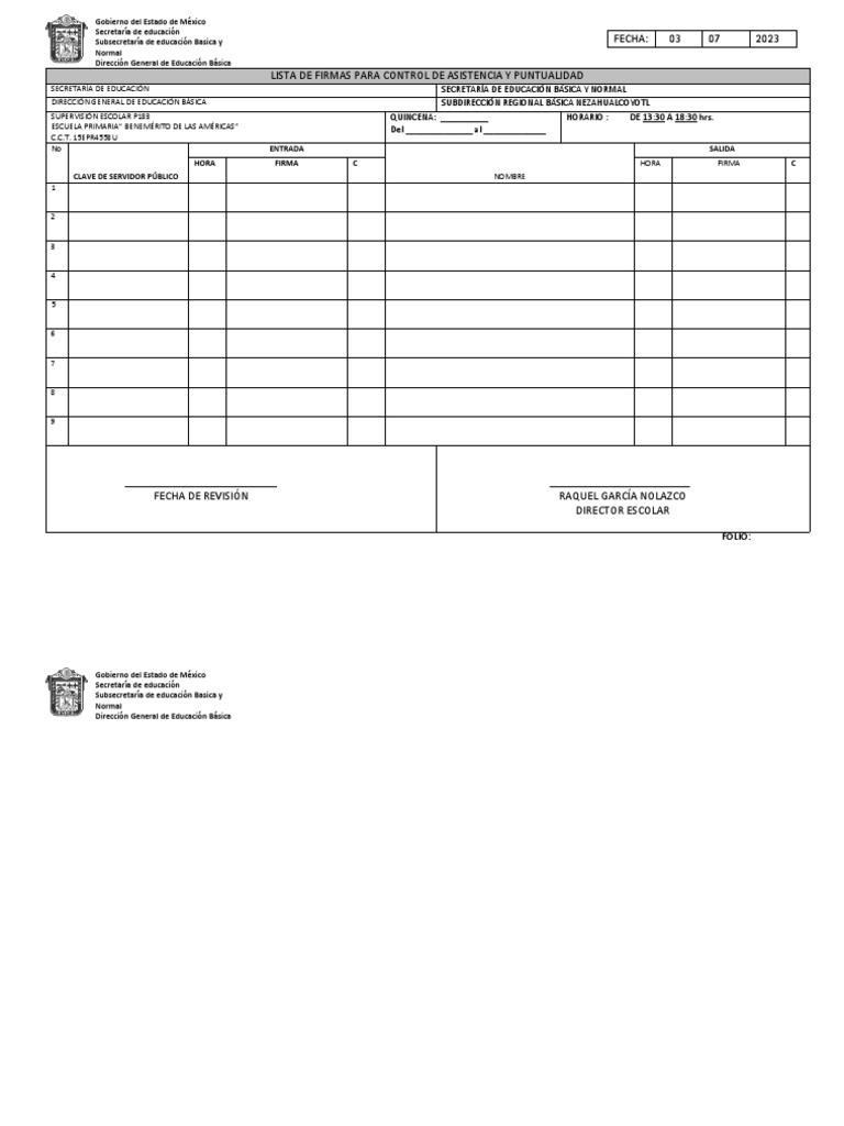 Lista de Firmas para Control de Asistencia y Puntualidad | PDF ...