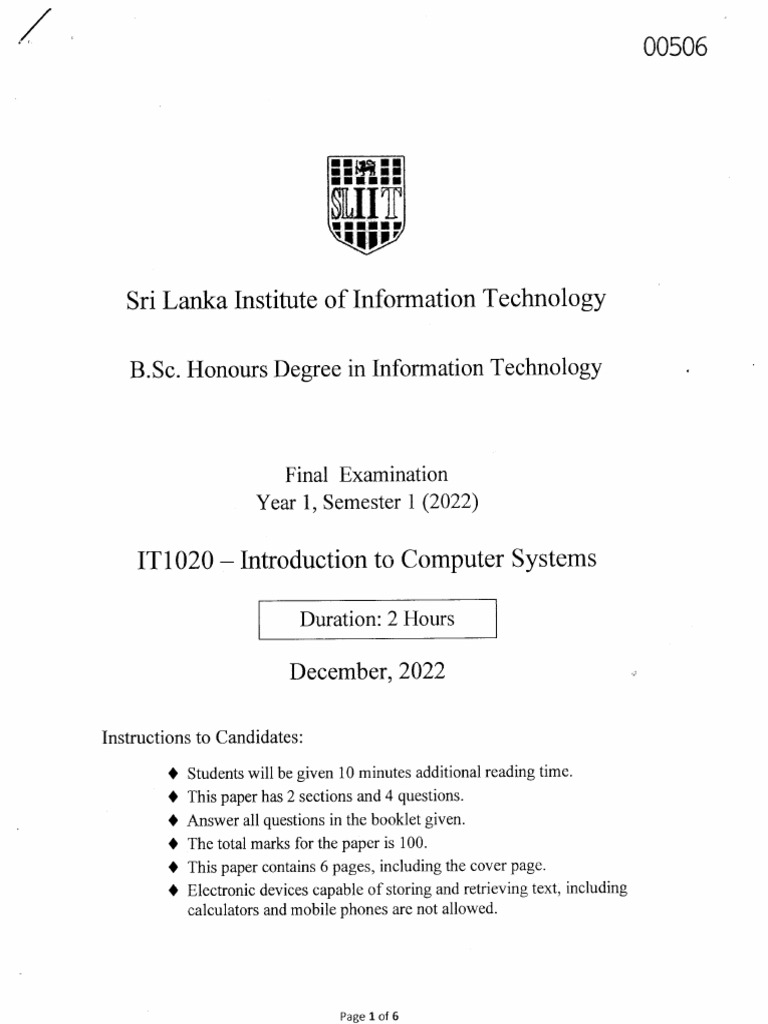 IT1020 - Introduction To Computer Systems | PDF | Computer Network | Osi Model