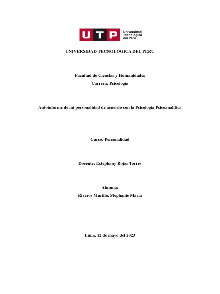 Autoinforme en Base A La Psicología Psicoanalítica | PDF | Mente ...