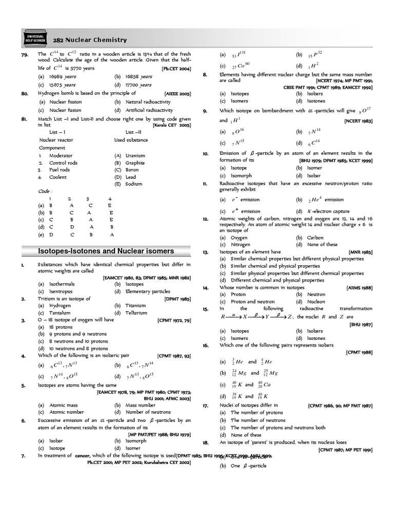 Nuclear Chemistry and Isotopes Quiz | PDF | Isotope | Neutron