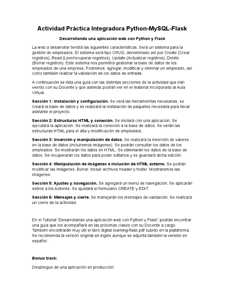 5- Actividad Pr+íctica Integradora Python-MySQL-Flask | PDF | HTML | Bases de datos