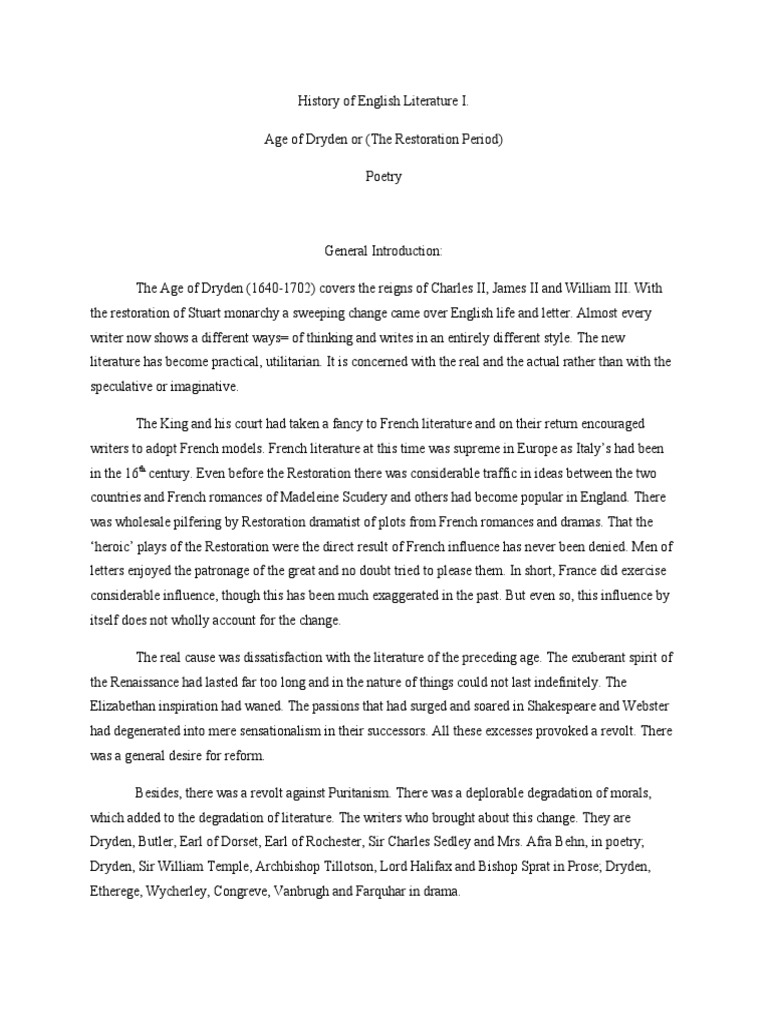 Age of Dryden | PDF | John Dryden | Poetry