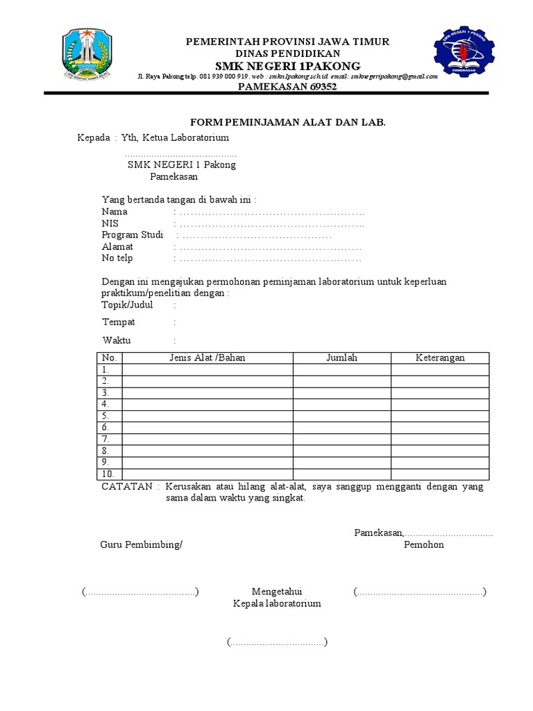 Form Peminjaman Alat | PDF