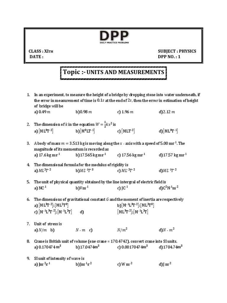 DPP 1 | PDF | Kilogram | Length