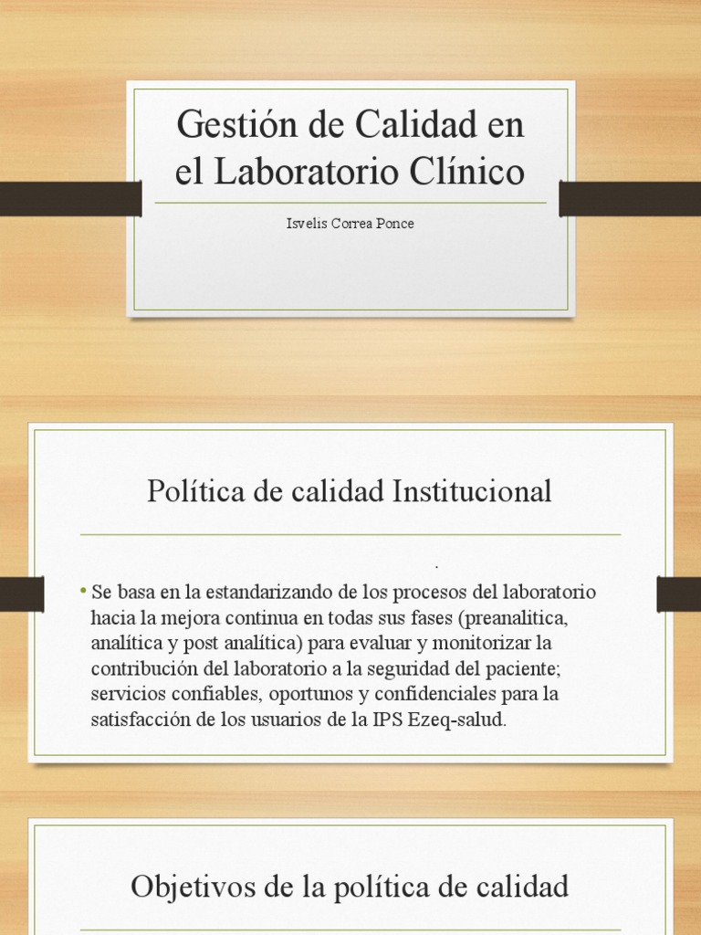 Gestión de Calidad en El Laboratorio Clínico | PDF | Calidad (comercial) | Sistema de manejo de ...