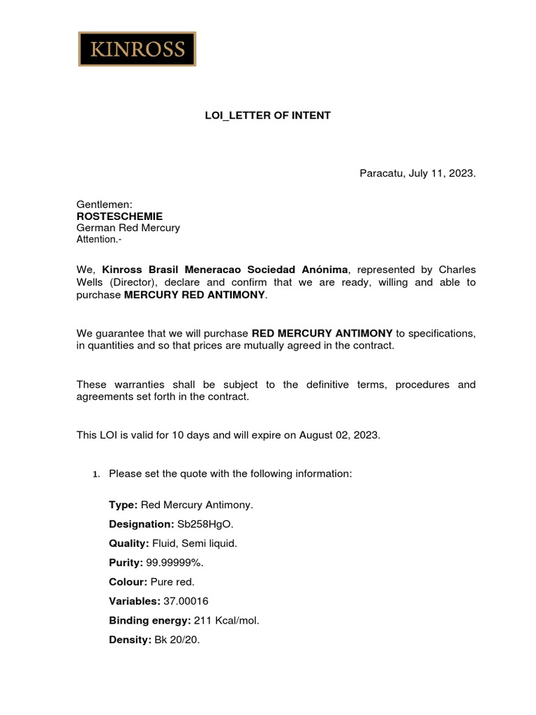 Loi Letter of Intent Julio 2023 | PDF