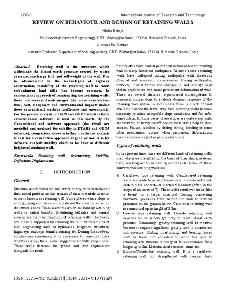 Review Paper Ijrt Retaining Wall | PDF | Civil Engineering | Building ...