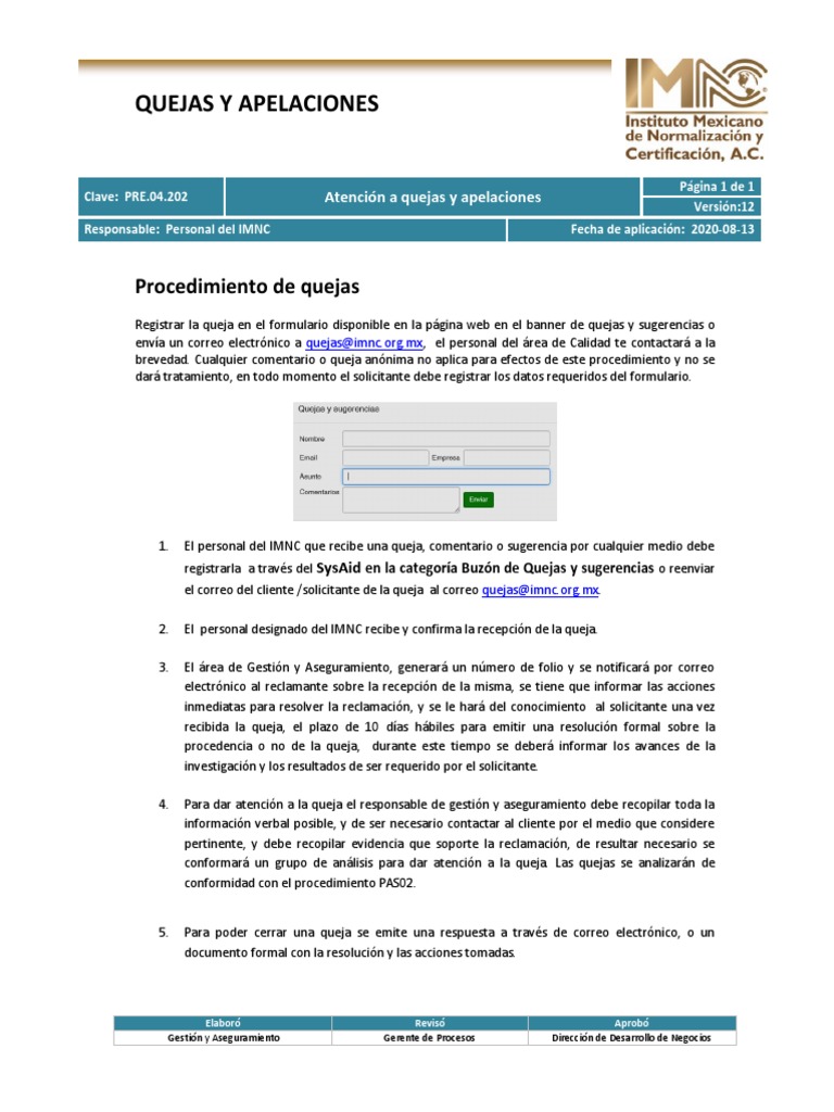 Pre04202 12 Atención A Quejas y Apelaciones | PDF | Auditoría | Business