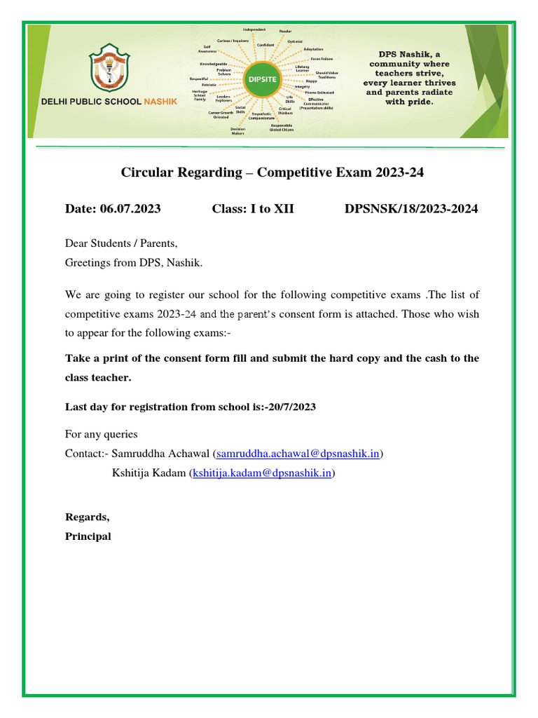 Circular - Competitive Exam 202324 | PDF