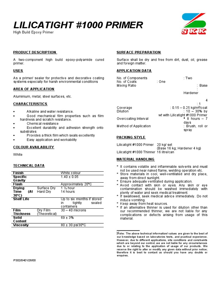 Lilicatight 1000 Primer | PDF | Materials Science | Materials