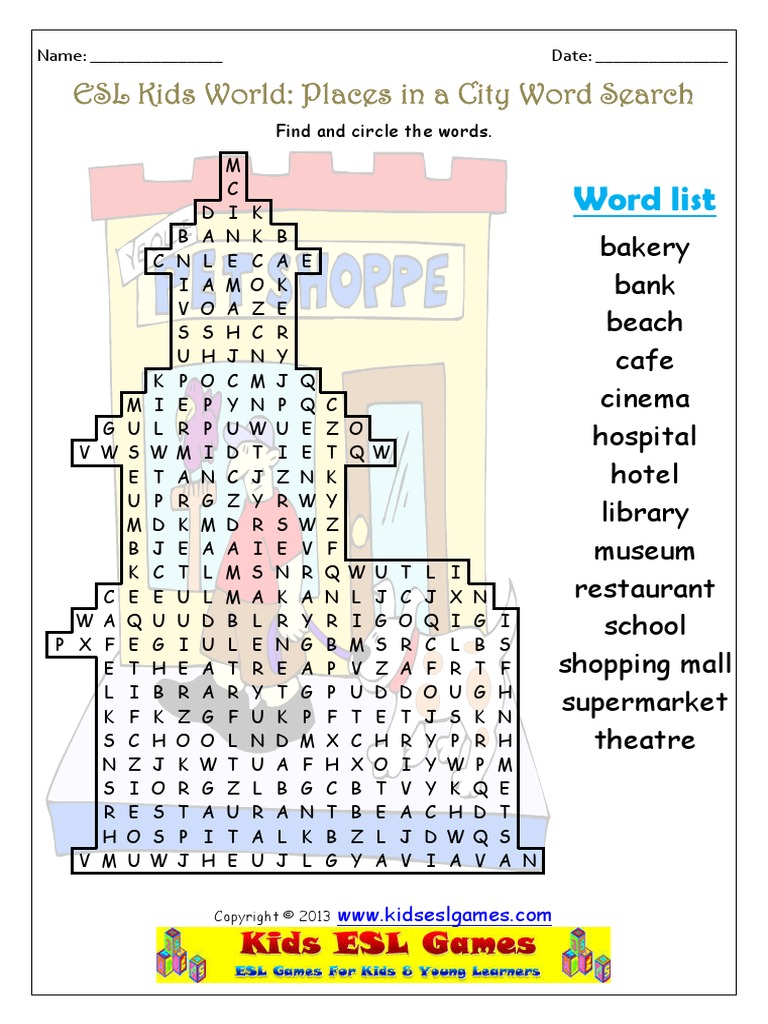 Places in A City Wordsearch | PDF