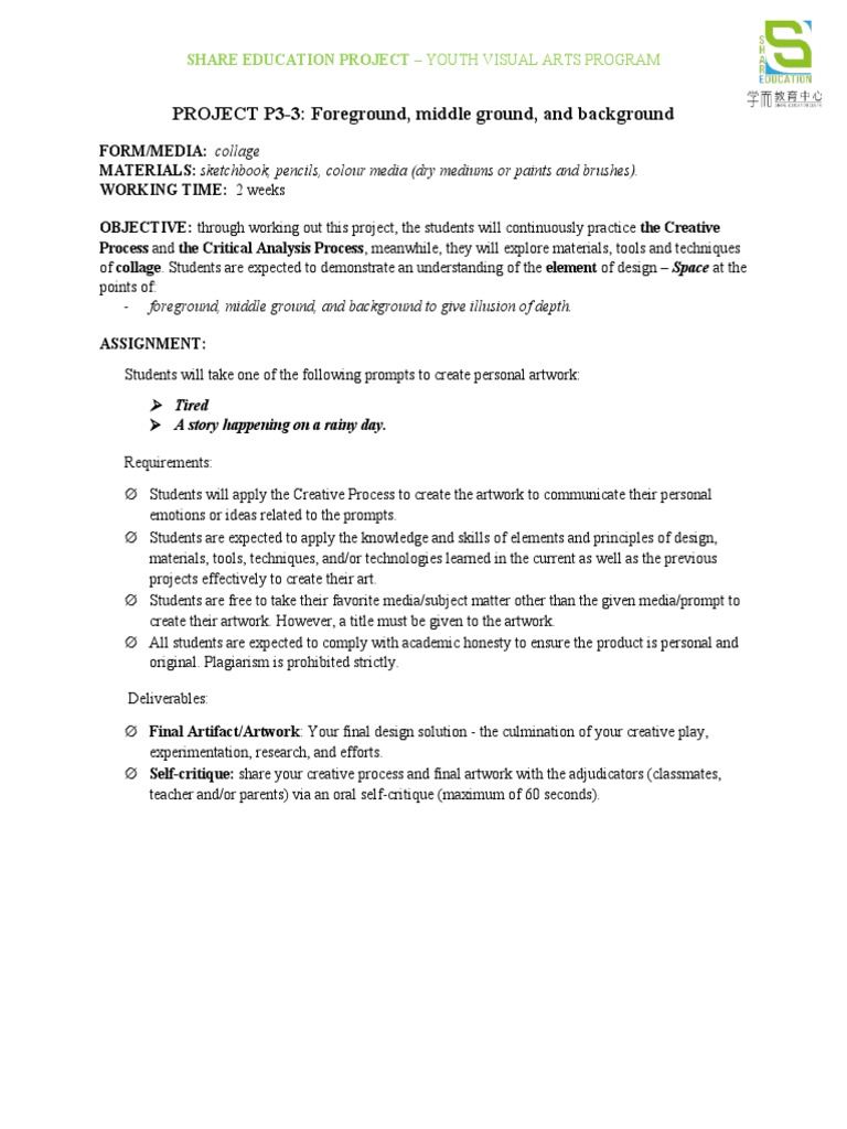 Project P3-3 Foreground, Middle Ground, and Background | PDF ...