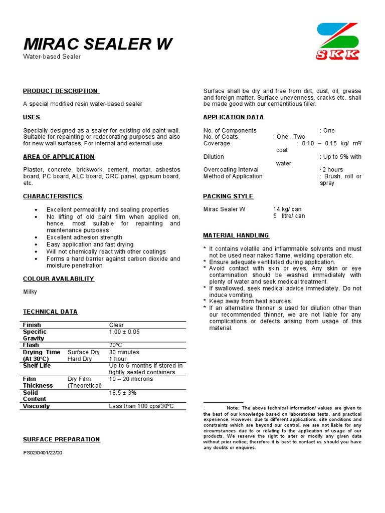 Mirac Sealer W | PDF | Paint | Plaster