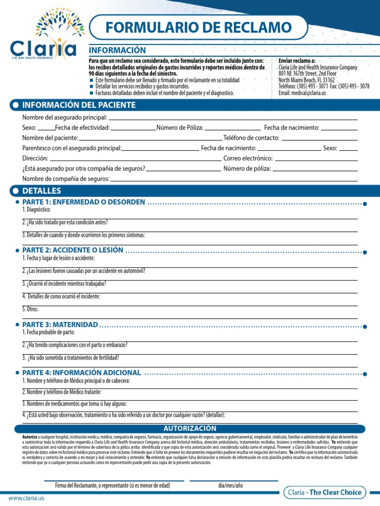 Formulario de Reclamo | Descargar gratis PDF | Póliza de seguros | Hospital