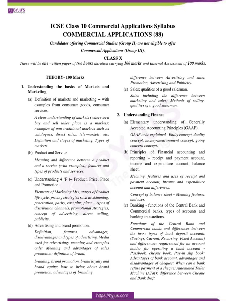 ICSE Class 10 Commercial Applications | PDF | Banks | Sales