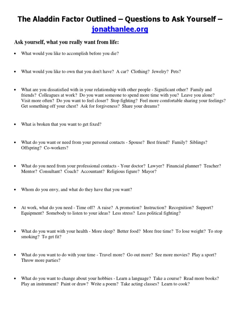 Aladdin Factor Questions To Ask Yourself | PDF