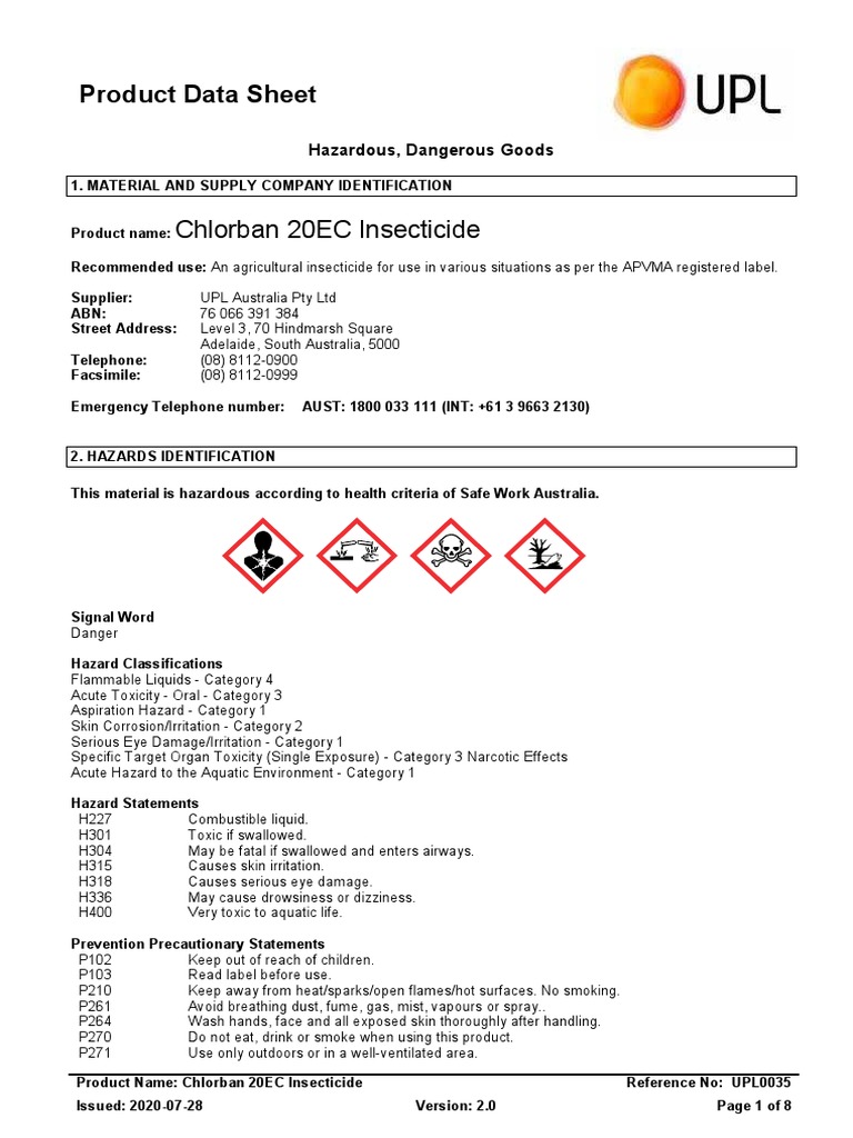 Chlorban 20 Ec MSDS | PDF | Dangerous Goods | Toxicity