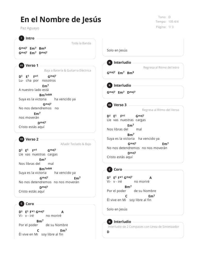 En El Nombre de Jesus-Paz Aguayo-Paz Aguayo.D.2 | PDF | Teoría musical ...
