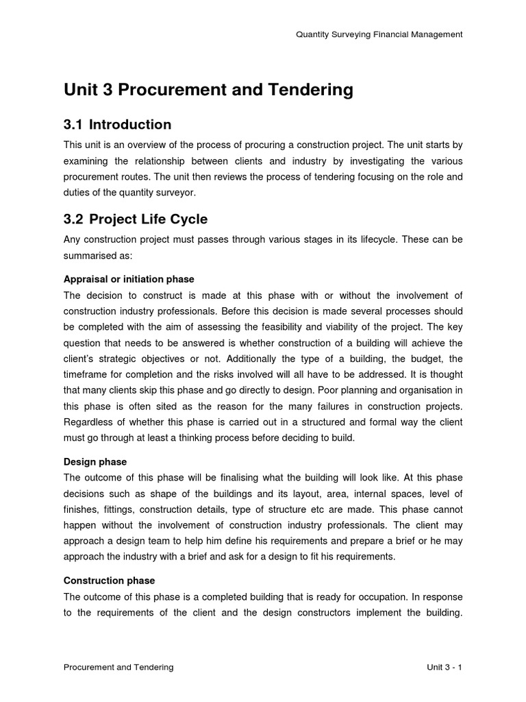 Unit 3 Procurement And Tendering Download Free Pdf Procurement