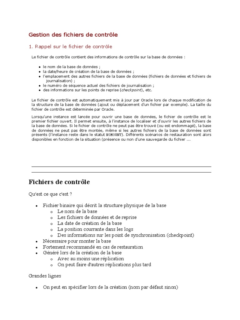 Fichier de Contrôle Oracle | PDF | Sauvegarde (informatique) | Bases de ...