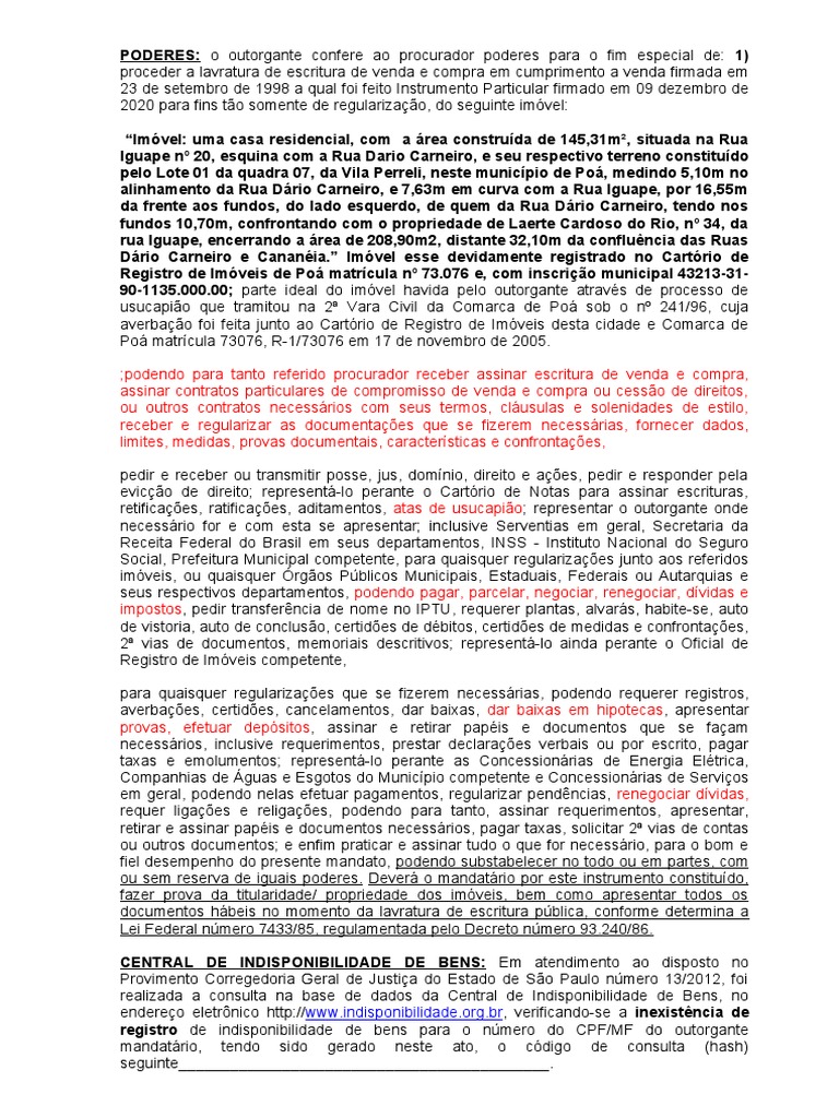 20.01.2021 - Procuração Modelo | PDF | Justiça | Crime e Violência