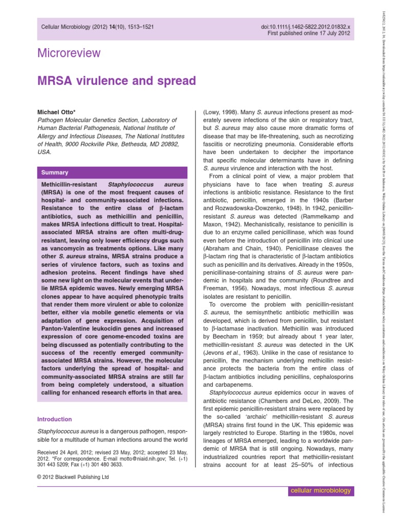Cellular Microbiology - 2012 - Otto - MRSA Virulence and Spread | PDF | Methicillin Resistant ...