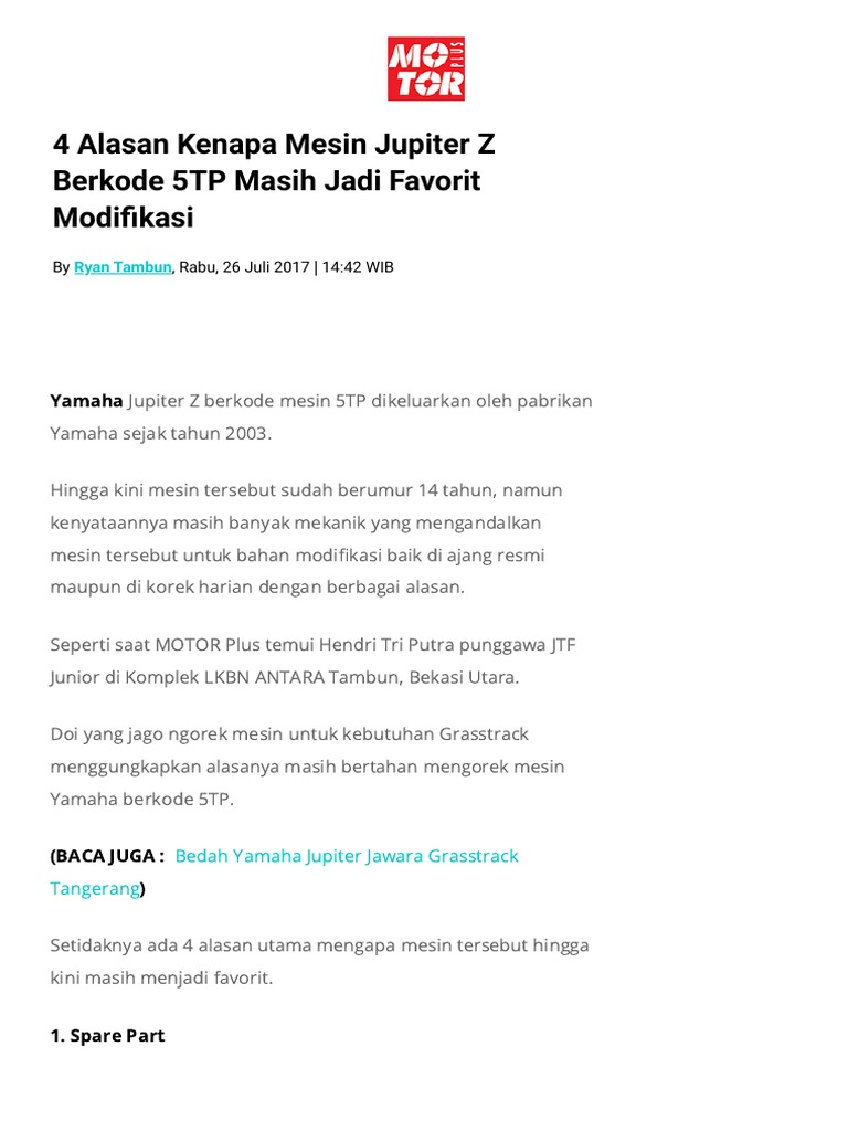 4 Alasan Kenapa Mesin Jupiter Z Berkode 5TP Masih Jadi Favorit M | PDF ...