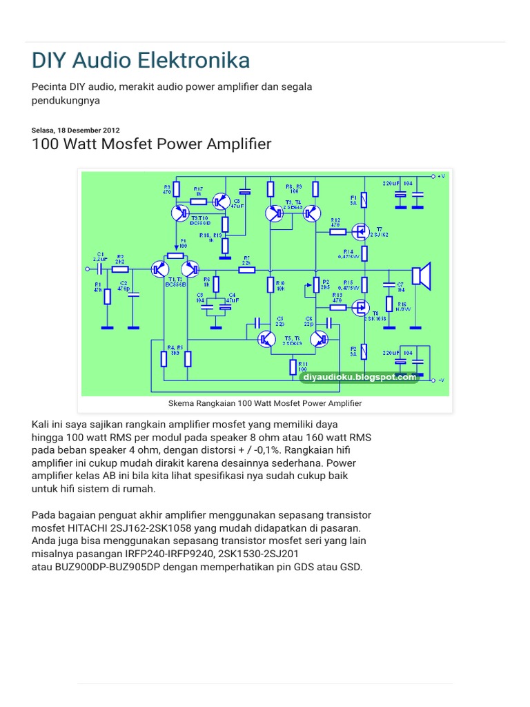 DIY Audio Elektronika - 100 Watt Mosfet Power Amplifier | PDF