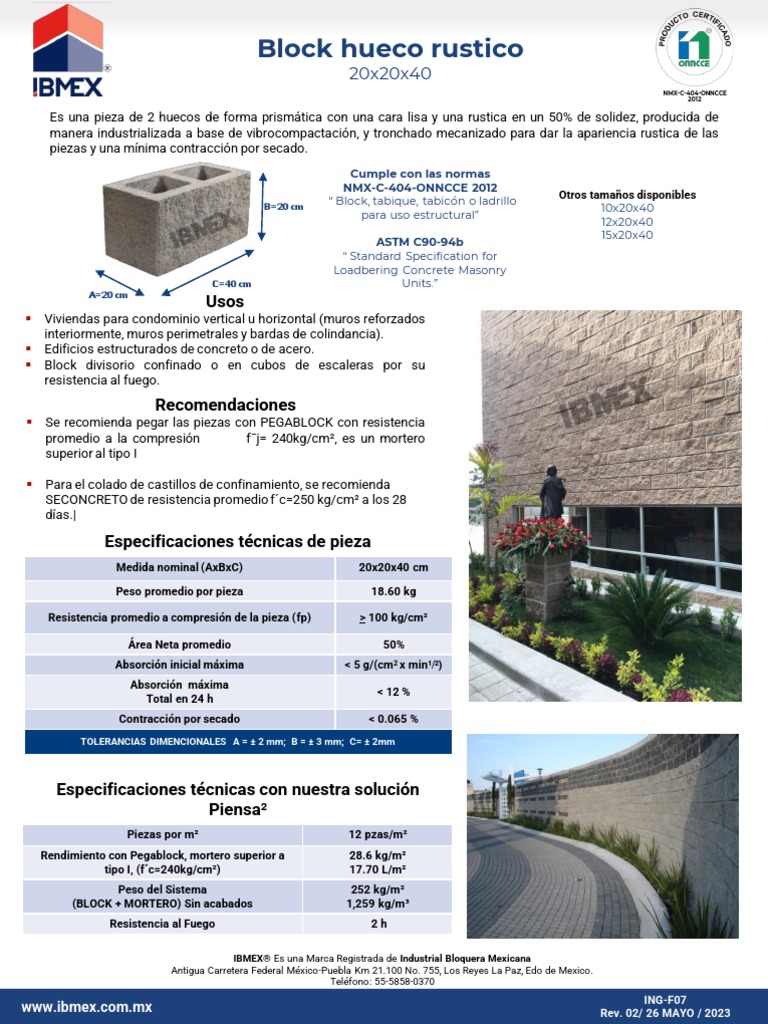 Block Hueco Rustico de Concreto 20x20x40 | PDF | Ingeniería estructural ...