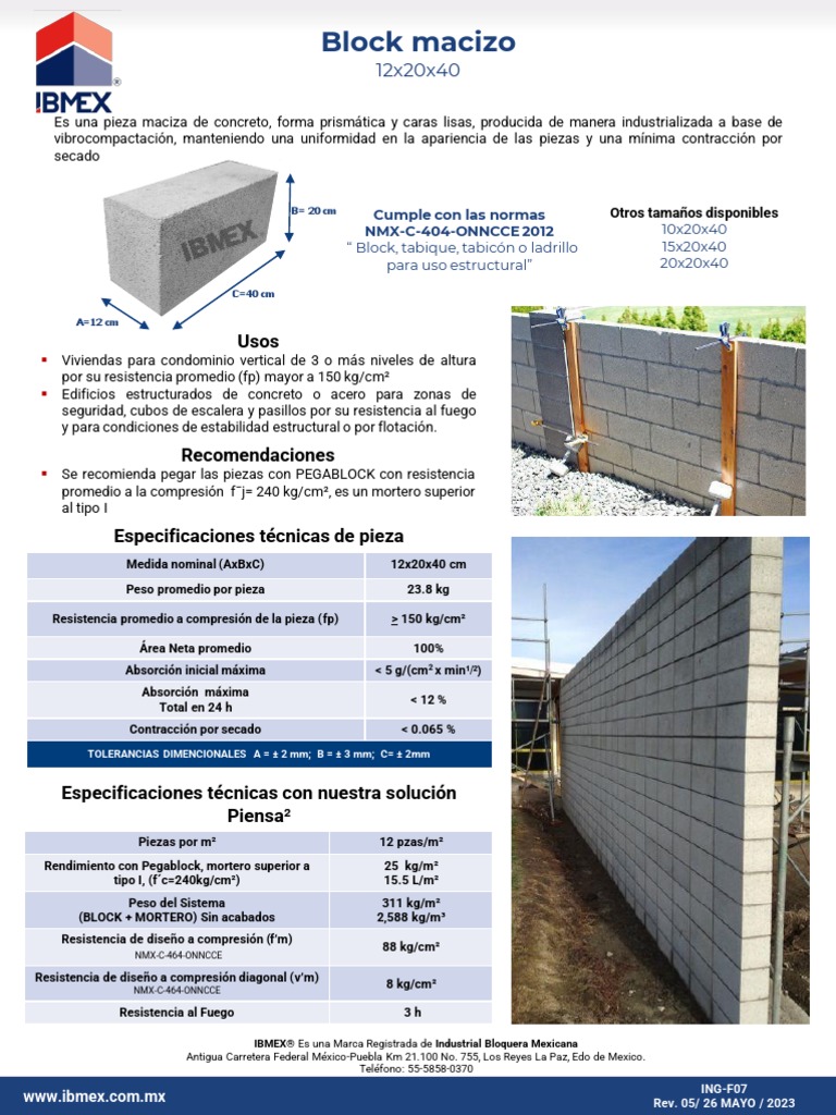 Block Liso Macizo de Concreto 12x20x40 | PDF | Ingeniero civil ...