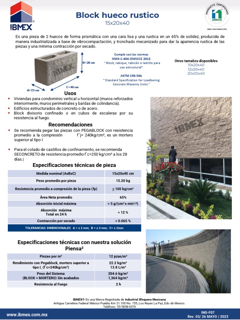 Block Hueco Rustico de Concreto 15x20x40 | PDF | Ingeniería estructural ...