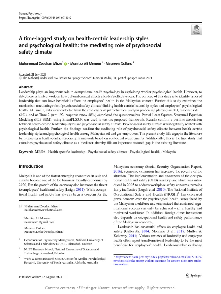 A Time-Lagged Study On Health-Centric Leadership S | PDF | Leadership ...
