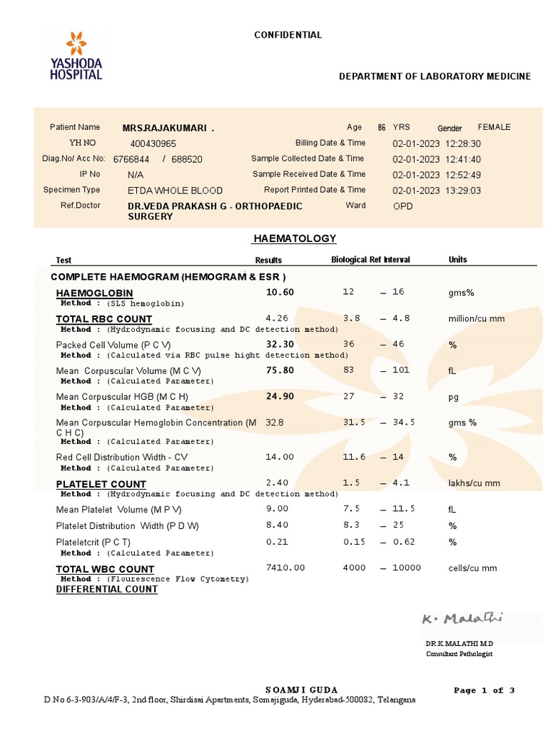 Complete Haemogram (Hemogram & Esr) Haemoglobin Total RBC Count | PDF ...