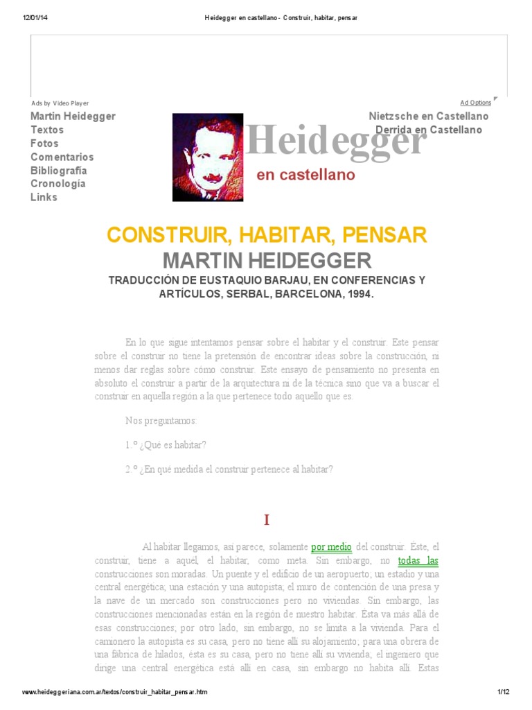 HEIDEGGER, Martin Construir, Habitar, Pensar | PDF | Esencia | Martin ... HEIDEGGER, Martin Construir, Habitar, Pensar | PDF | Esencia | Martin ...