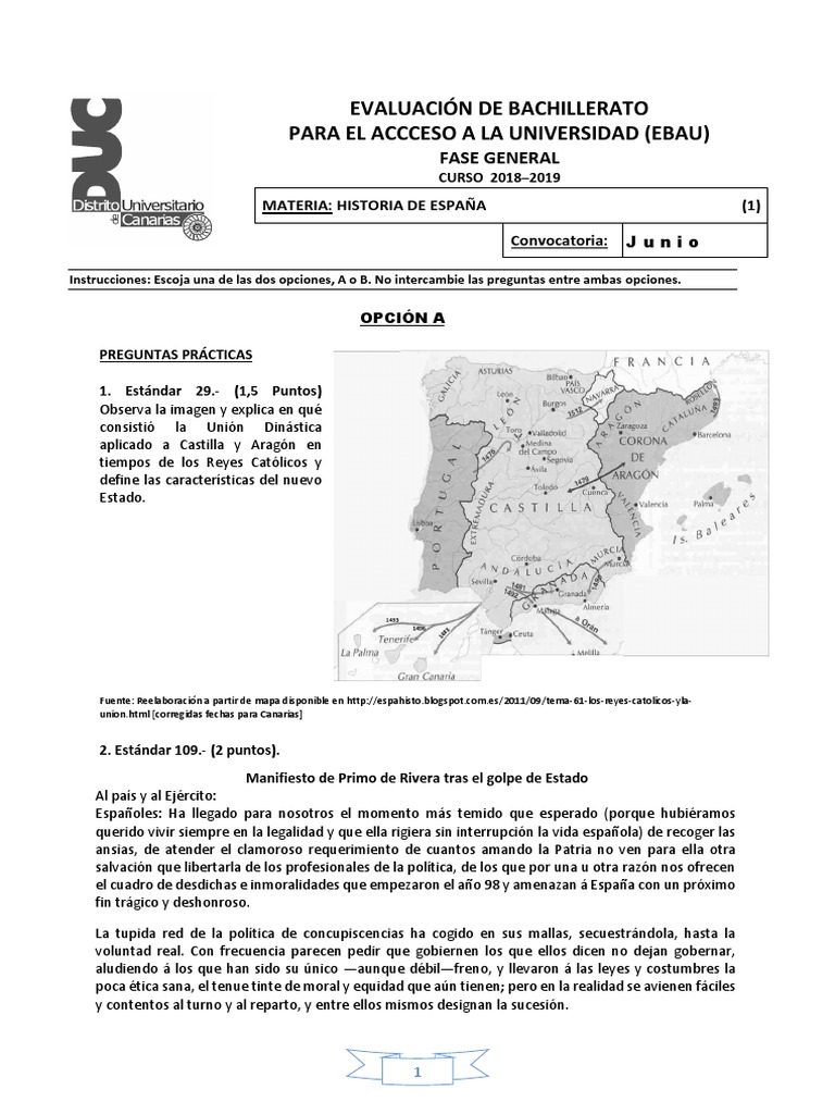 Examen Hist Esp Can 19 | PDF | España | Gobierno de españa