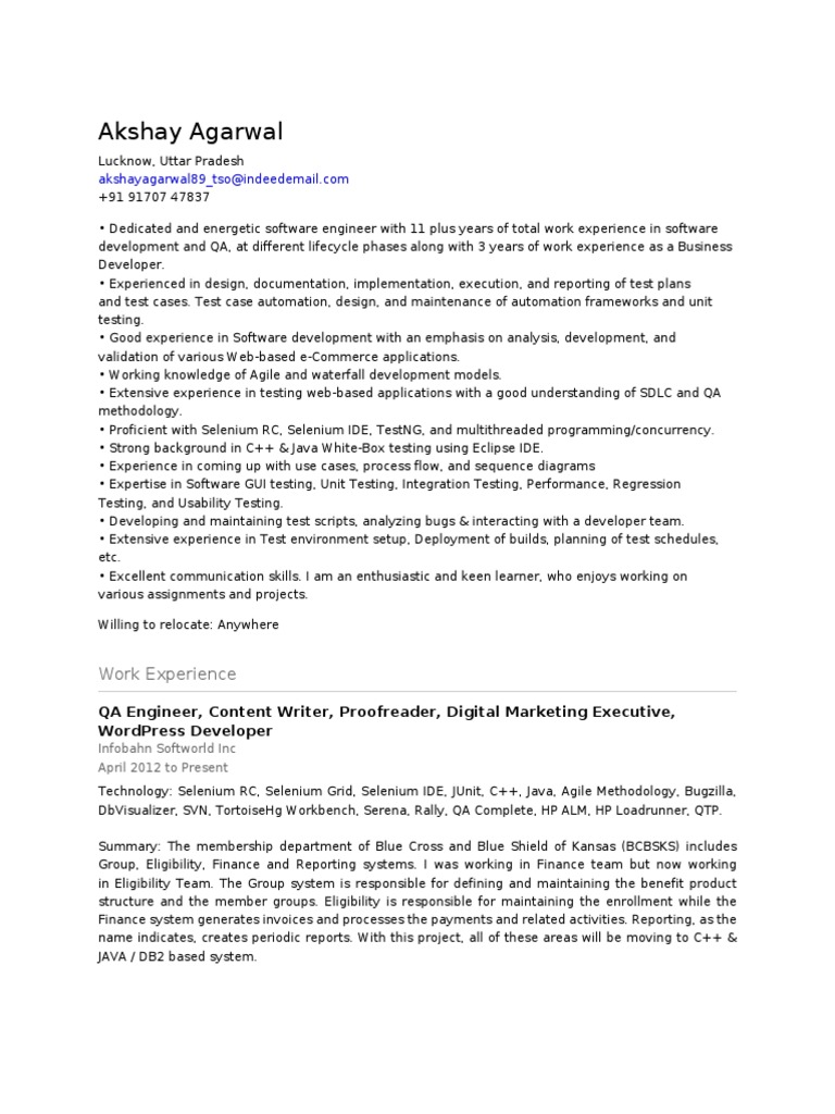 Resume Akshay Agarwal | PDF | Software Testing | Word Press