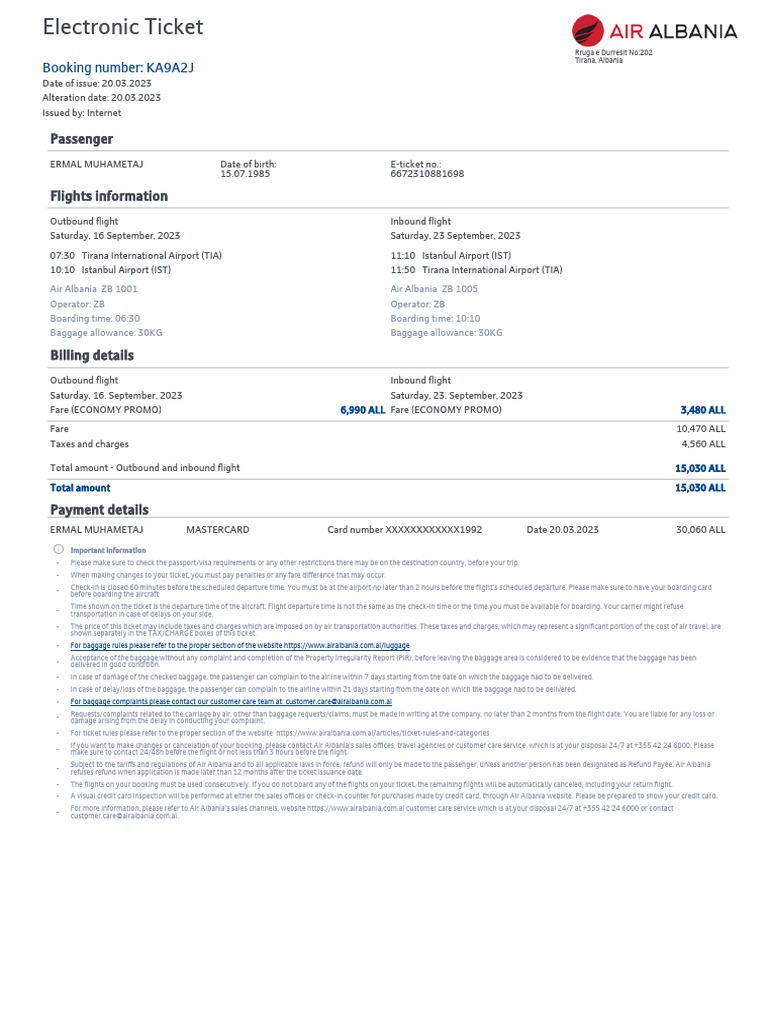 KA9A2J Eticket | PDF | Transport | Aviation