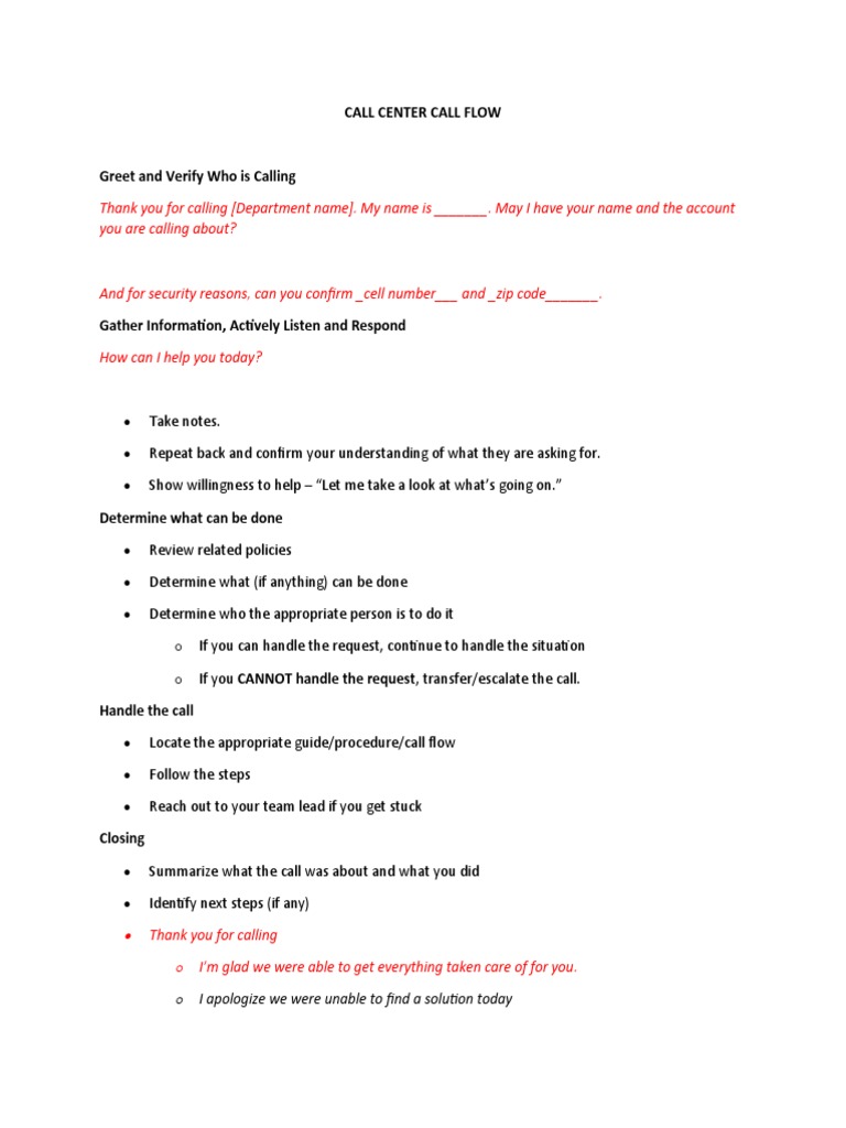 CALL CENTER CALL FLOW. word | PDF