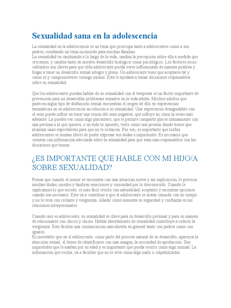 Sexualidad Sana En La Adolescencia Pdf Sexualidad Adolescencia 