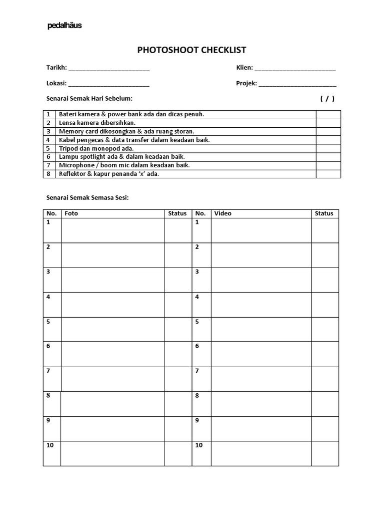 Photoshoot Checklist | PDF