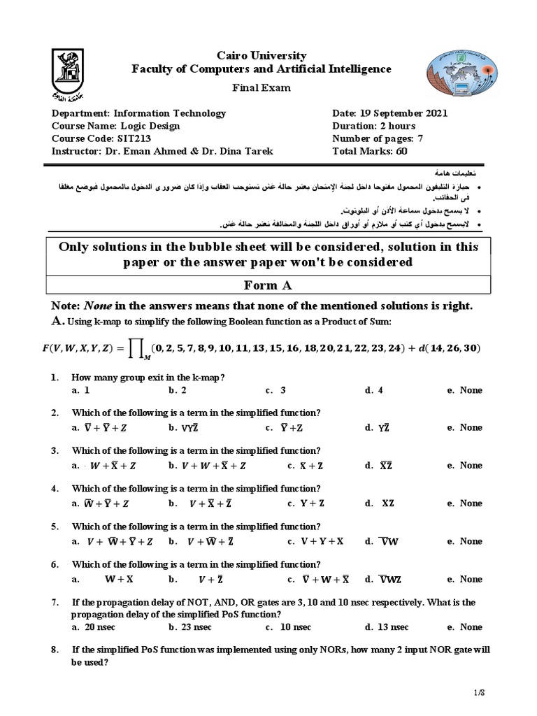 Logic Design Final Exam Questions | PDF | Digital Technology | Applied ...