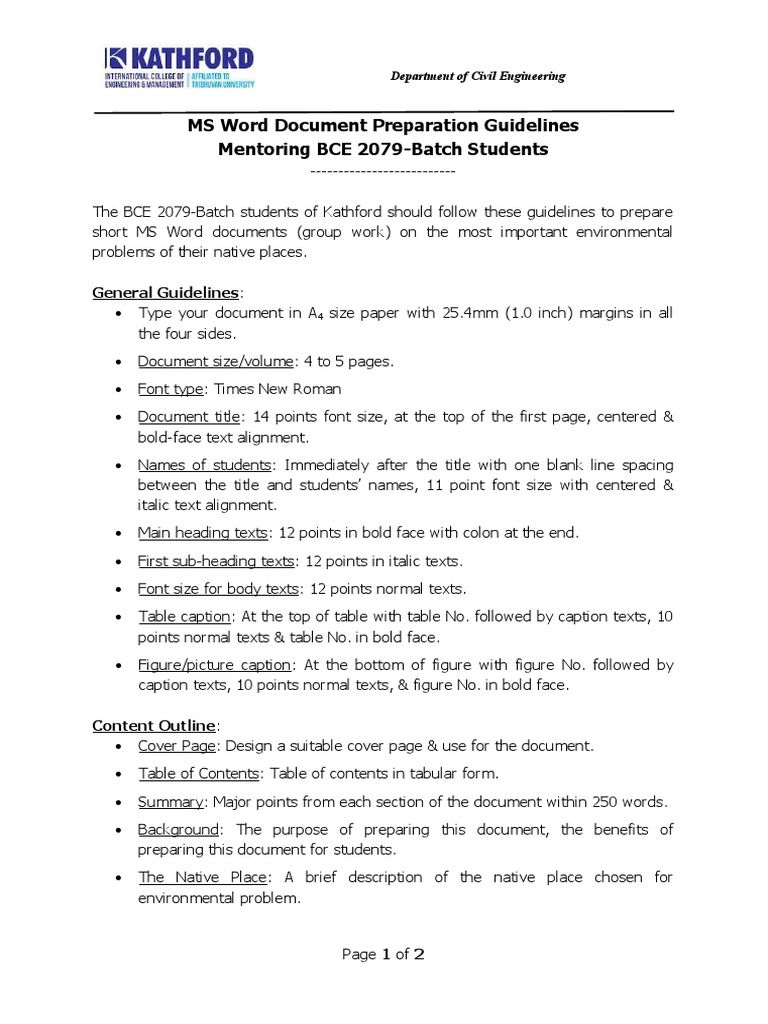 Kathford Civil Guidelines MS Word Document Prep. Std. Mentoring (2080. ...