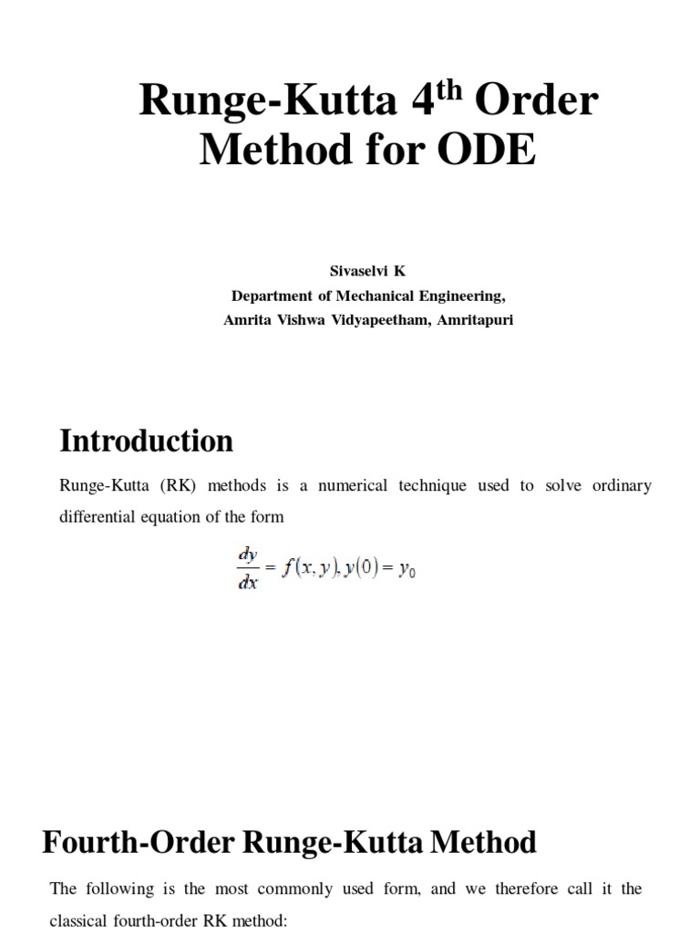 RK 4th Order Method | PDF | Ordinary Differential Equation | Numerical ...